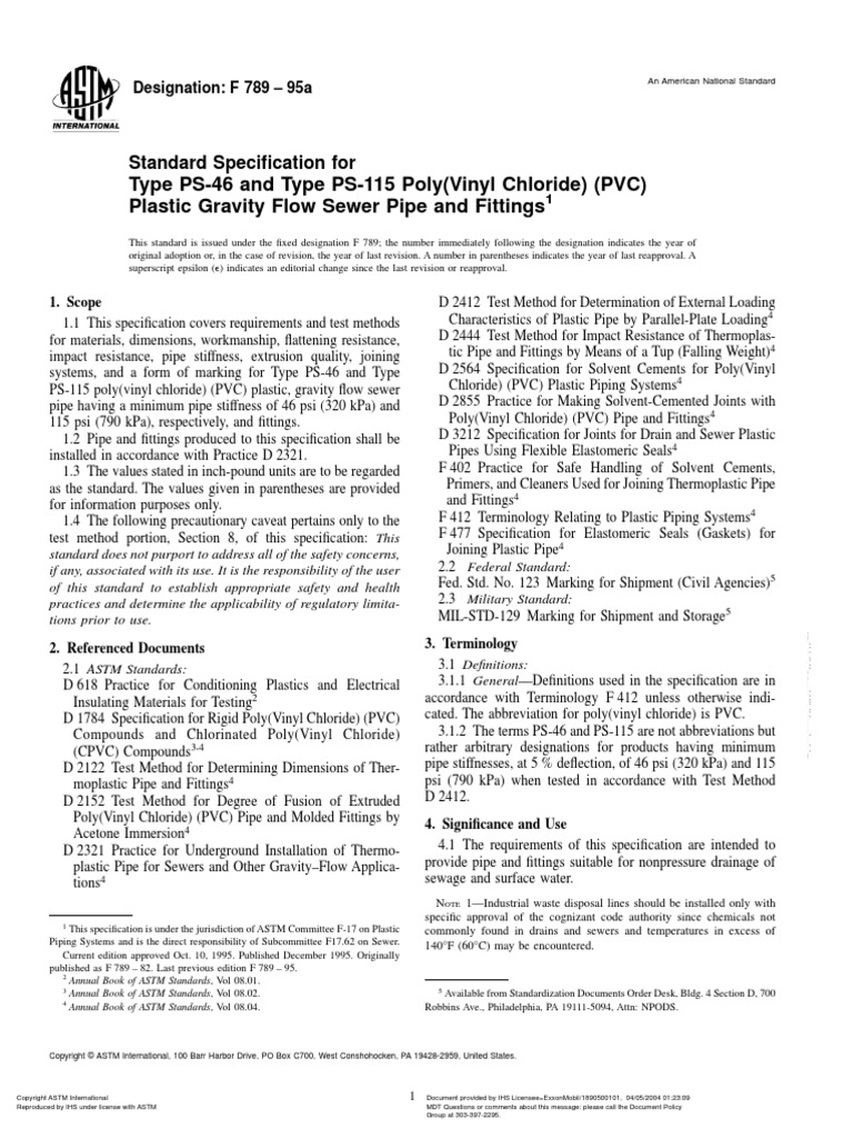 Astm F789 | PDF | Polyvinyl Chloride | Pipe (Fluid Conveyance)