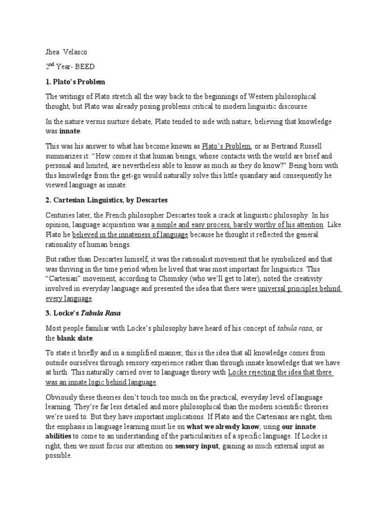 Plato's Problem | PDF | Language Acquisition | Idea