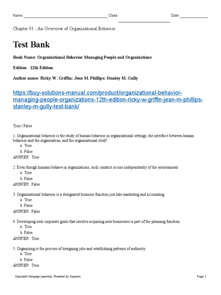 Test Bank: Managing-People-Organizations-12th-Edition-Ricky-W-Griffin ...
