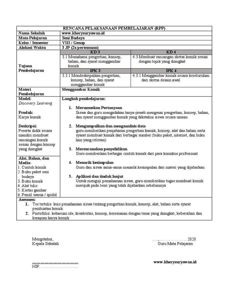 RPP KOMIK-sbd Kls 8 - Kherysuryaan - Id | PDF