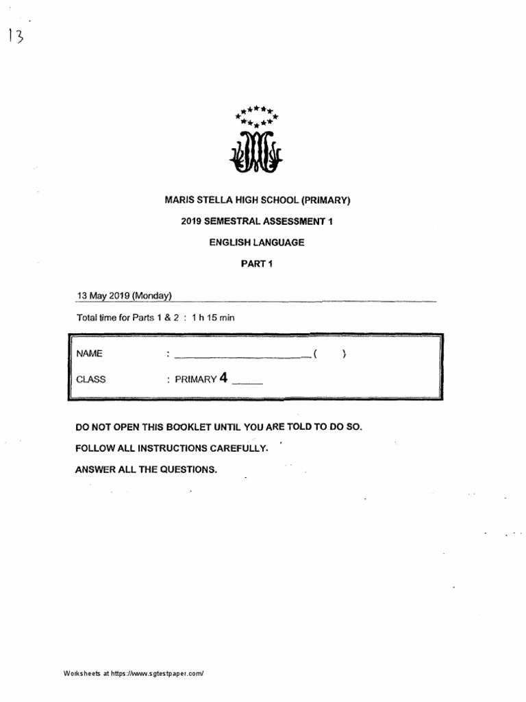 P4 English SA1 2019 Maris Stella Exam Papers | PDF | Language Arts ...