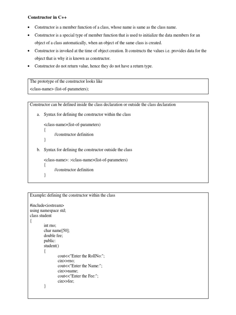 Constructor in C++ | PDF | Constructor (Object Oriented Programming ...