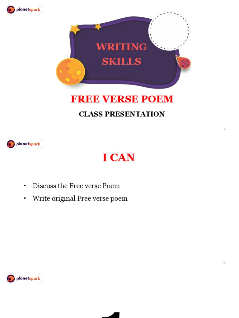 Class Presentation - Writing Skills - Free Verse Poem | PDF | Poetry