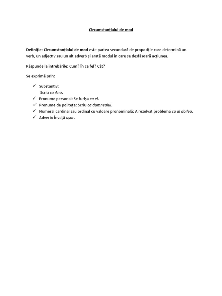 Complementul Circumstantial de Mod | PDF
