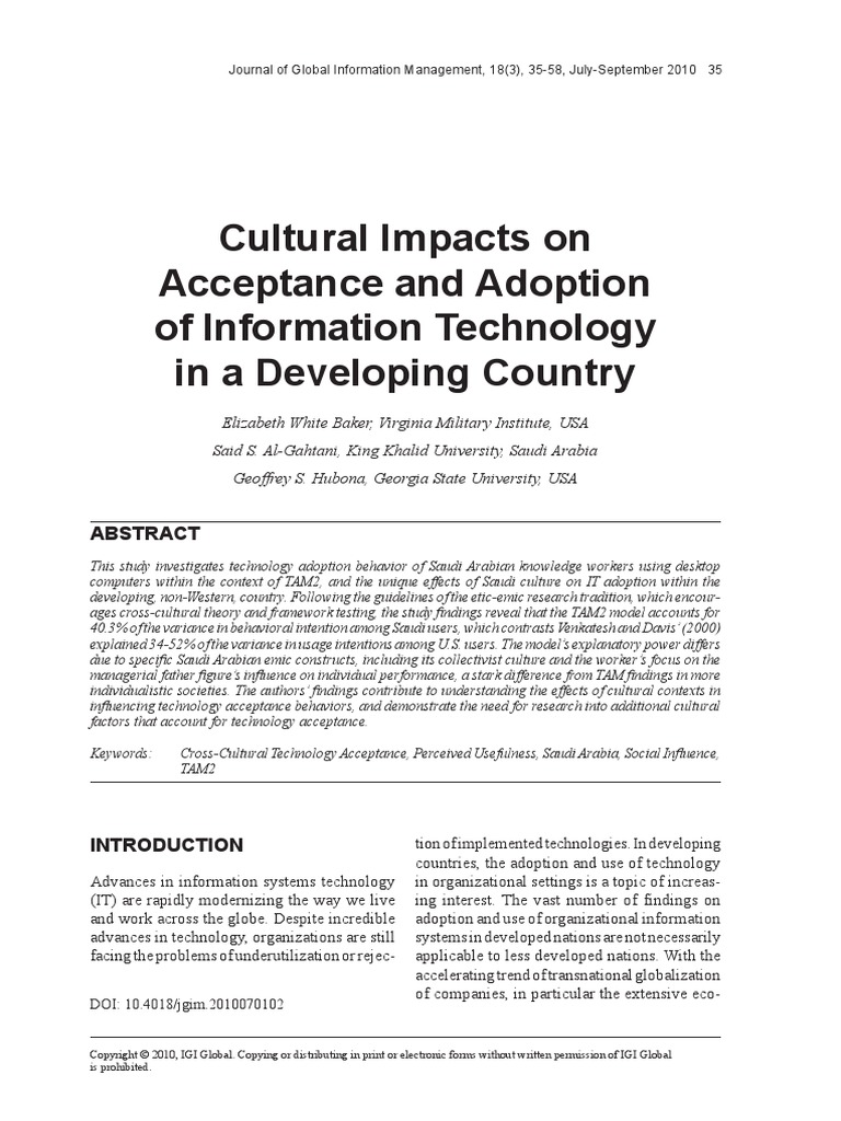 Cultural Impacts On Acceptance and Adoption of Information Technology ...