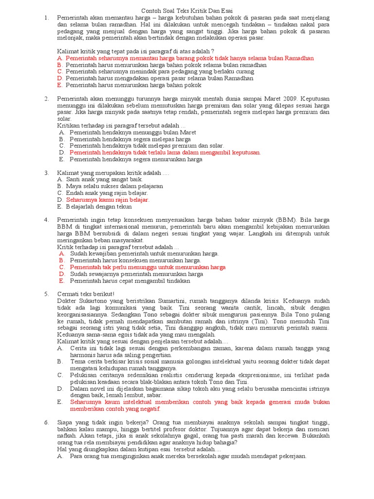 Contoh Soal Teks Kritik Dan Esai | PDF
