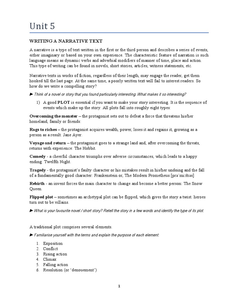 Writing - Unit 5 - STC | PDF | Plot (Narrative)