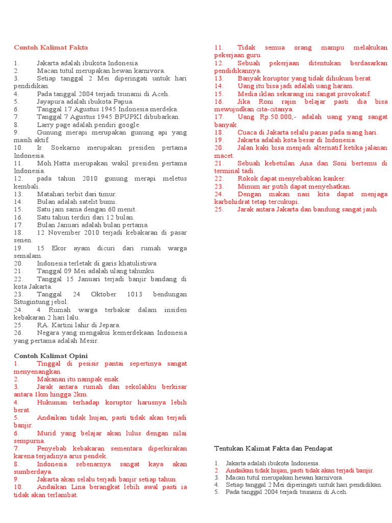 Contoh Kalimat Fakta | PDF