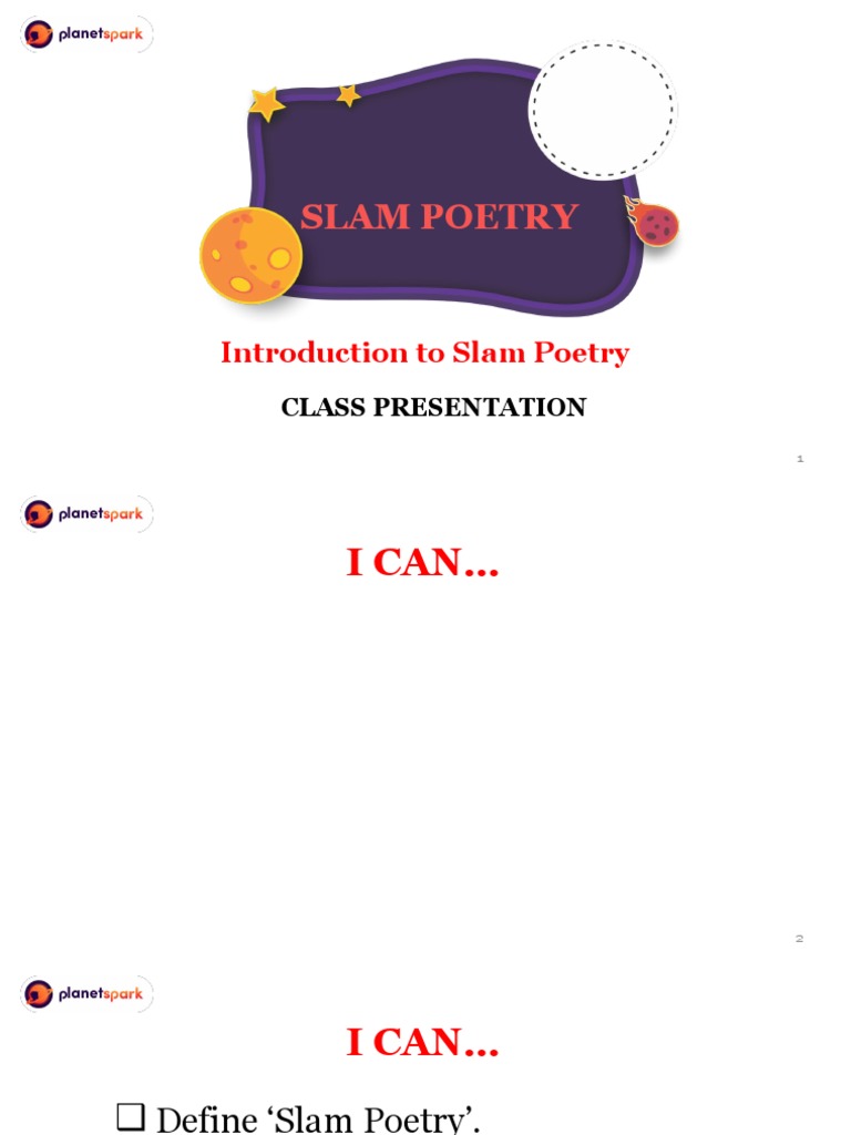 Class Presentation - Poetry Slam - Lesson 1 | PDF | Poetry