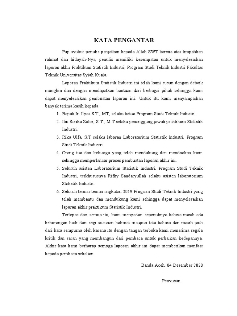 Kata Pengantar Laporan Akhir | PDF