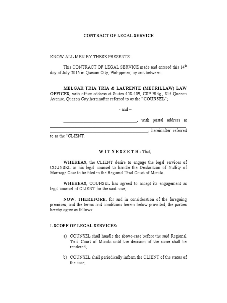 Contract of Legal Service Draft Form | PDF | Judiciaries | Government