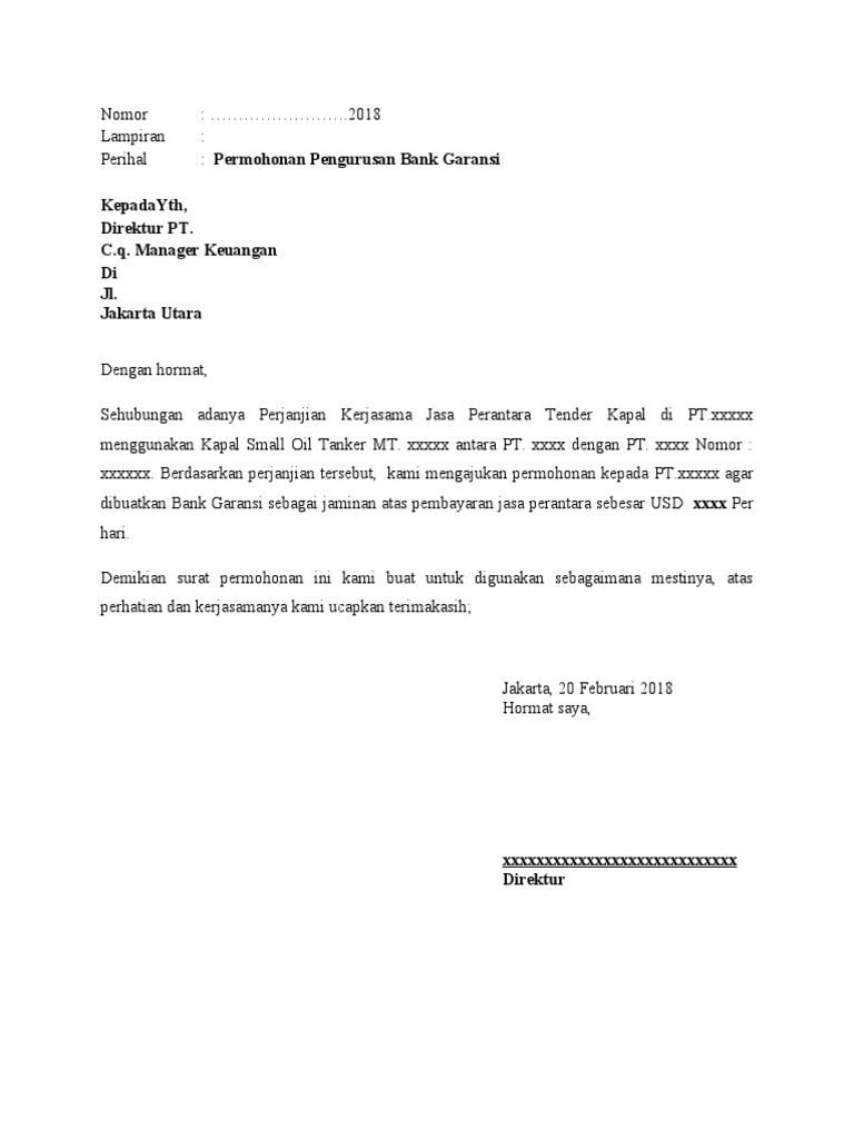 Surat Permohonan Pembuatan Bank Garansi | PDF
