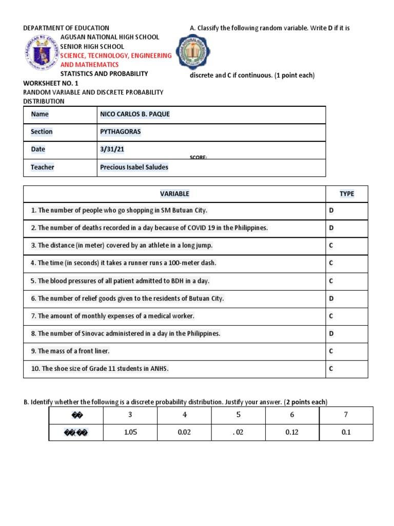 Worksheet 1 | PDF | Probability Distribution | Statistical Theory