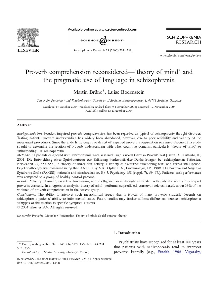 2005 Proverbs TOM Schizophrenia | PDF | Schizophrenia | Mental Disorder