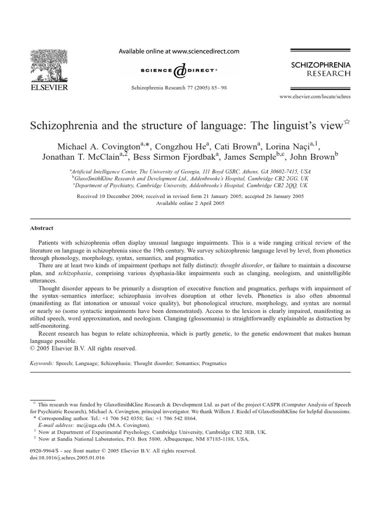 Schizophrenia's Impact on Language | PDF | Aphasia | Schizophrenia