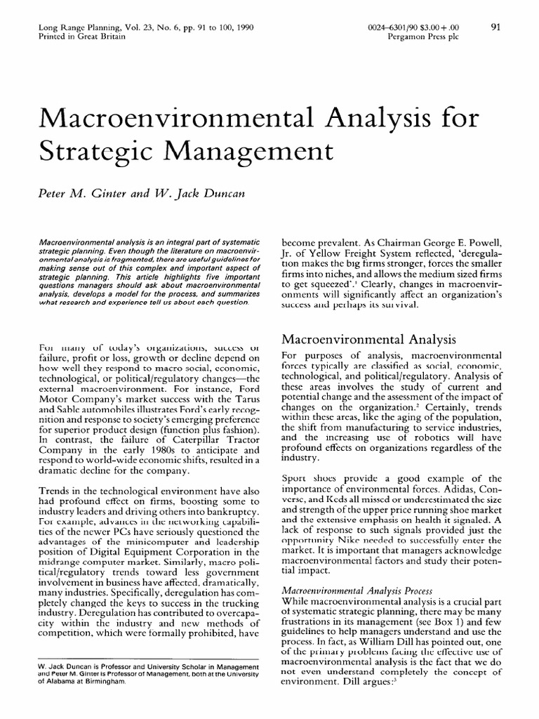 Macroenvironmental Analysis For Strategic Management | PDF | Strategic ...
