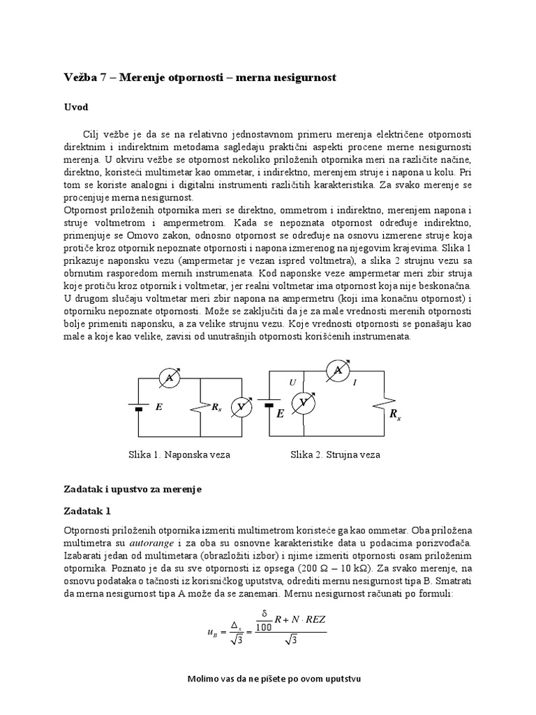 Vežba 7 - Merenje Otpornosti - Merna Nesigurnost: R N Rez U | PDF