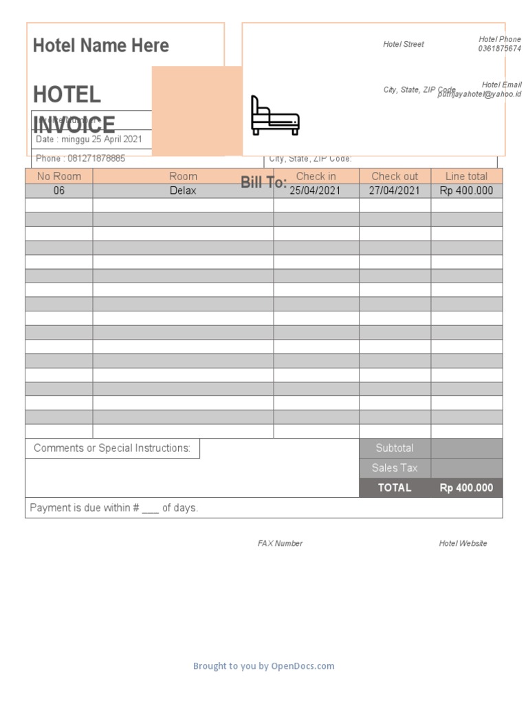 Hotel Invoice Template | PDF