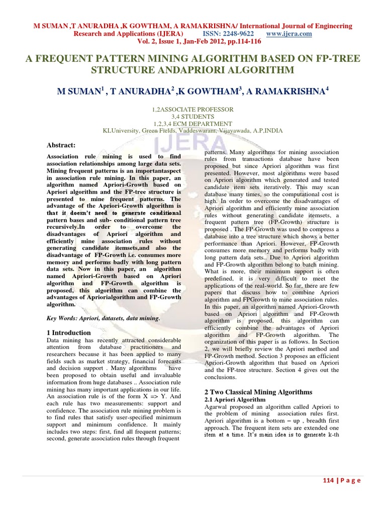 A Frequent Pattern Mining Algorithm Based On Fp-Tree Structure Andapriori Algorithm | PDF ...