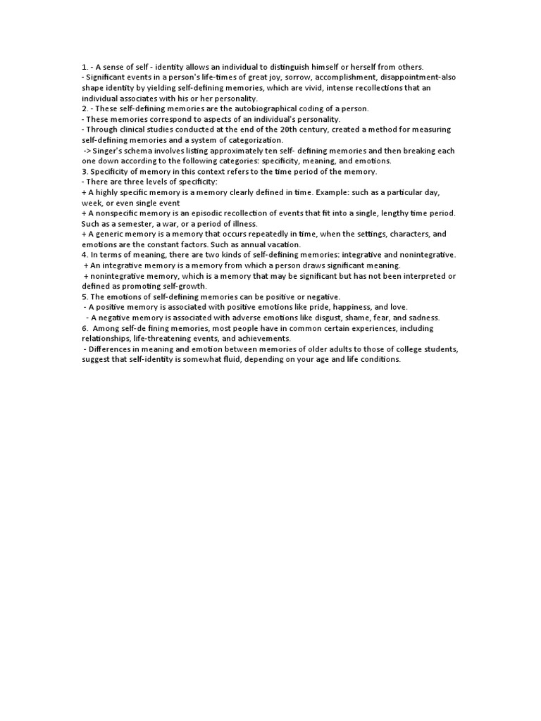 Memories That Define The Self | PDF