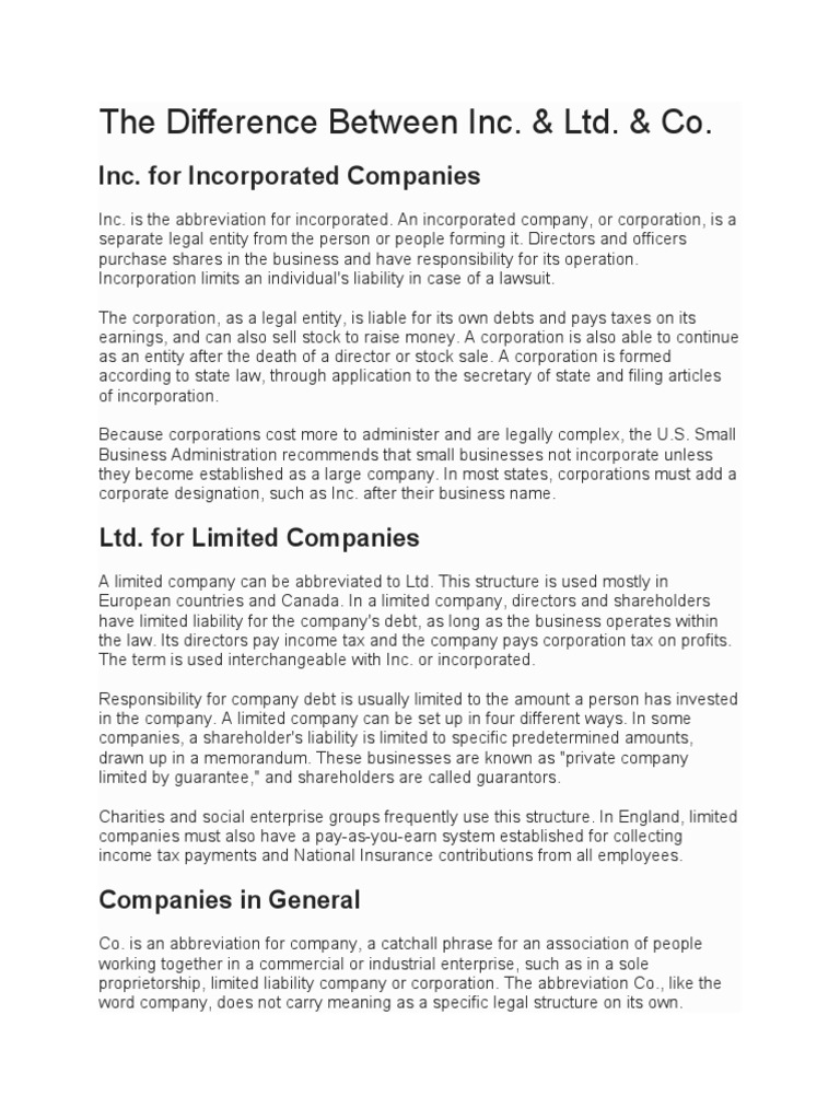 The Difference Between Inc | PDF | Limited Liability Company | Limited ...