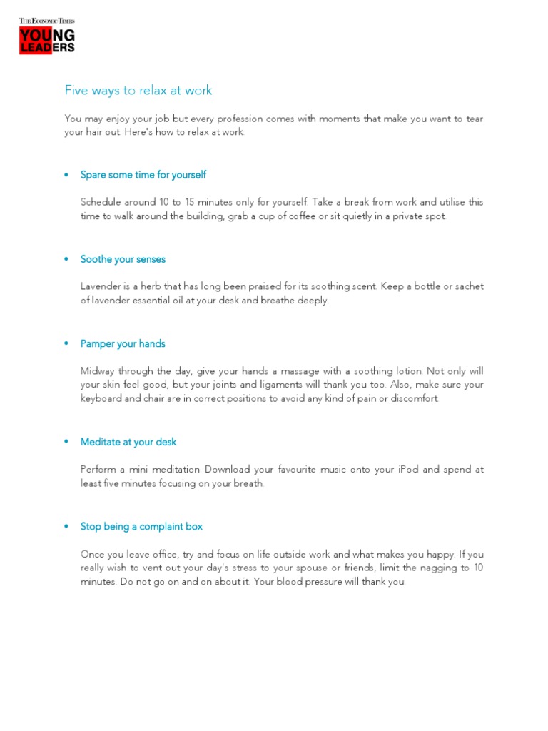 5 Ways To Relax at Work | PDF