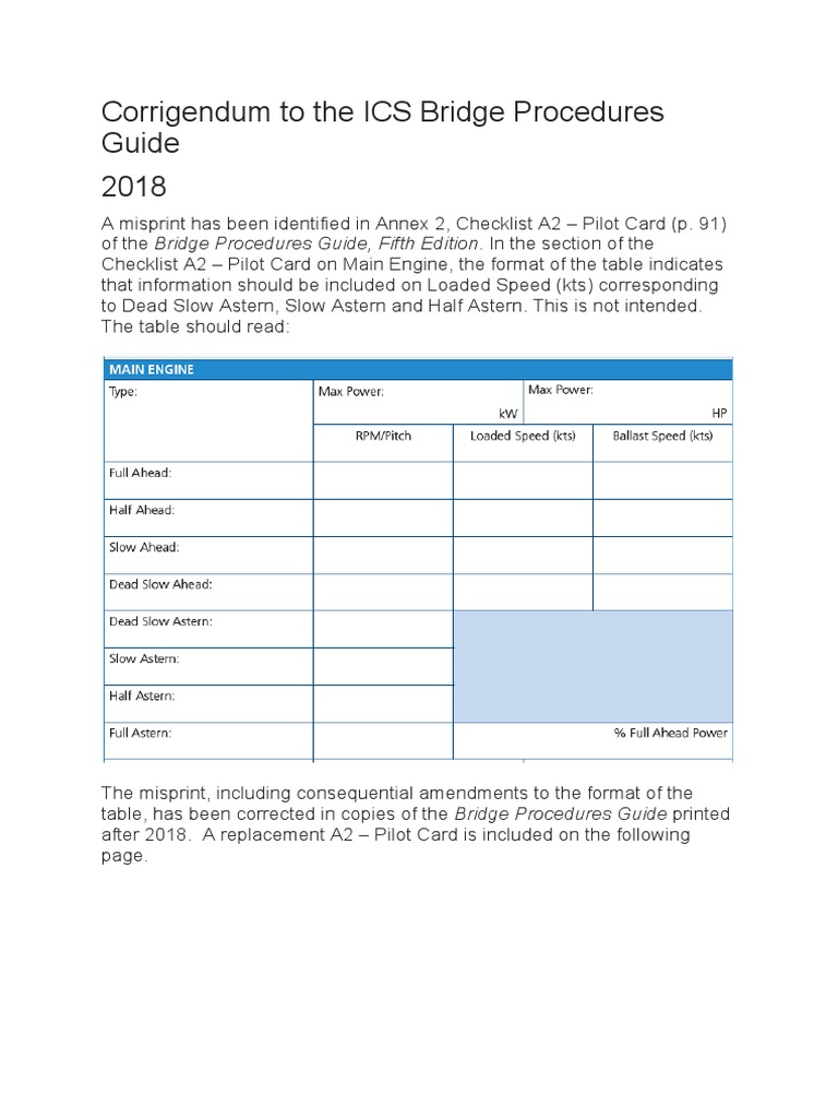 Corrigendum To The ICS Bridge Procedures Guide 5th Edition | PDF | Ships | Naval Warfare