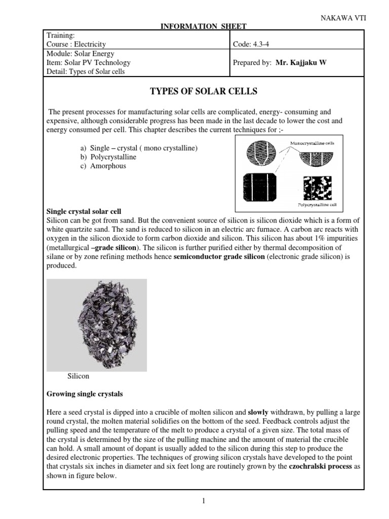 Types of Solar Cells | PDF | Solar Cell | Silicon