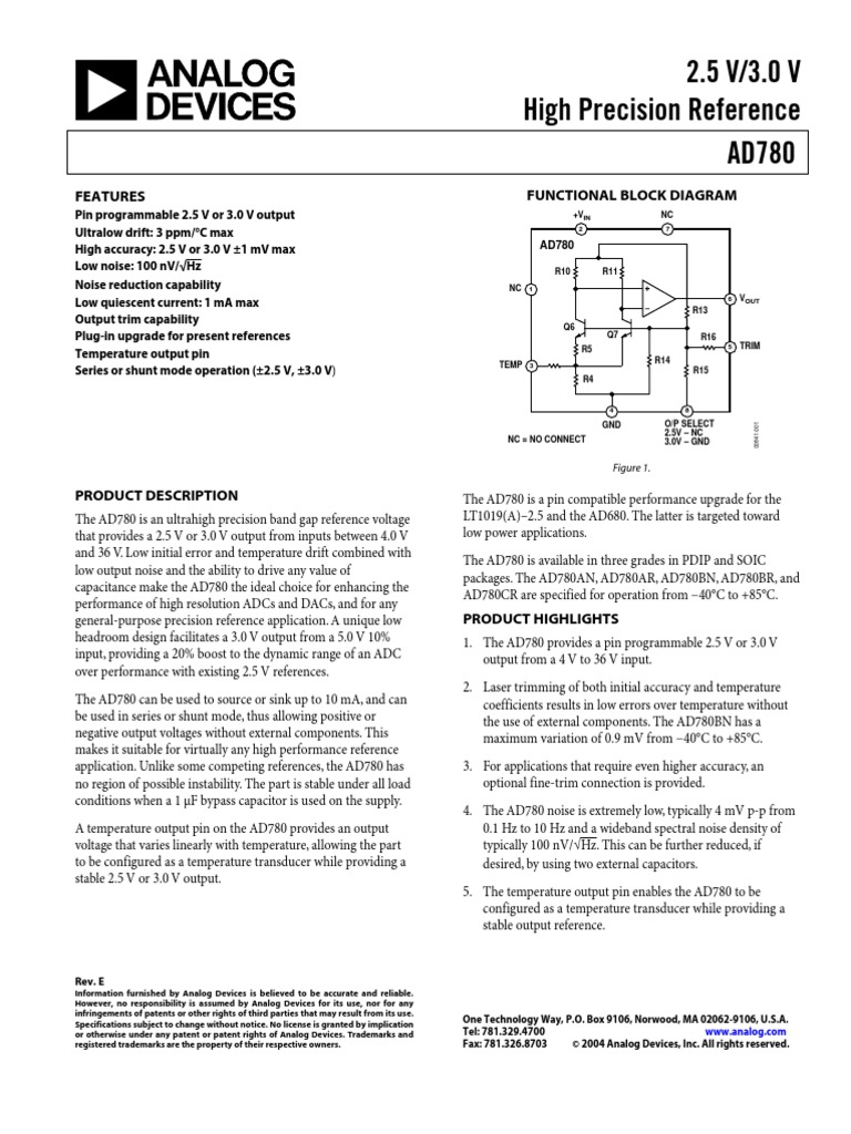 2.5 V/3.0 V High Precision Reference AD780: Features Functional Block ...