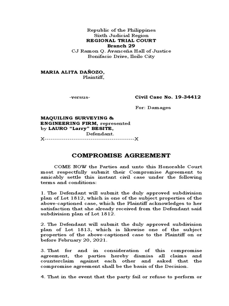 Compromise Agreement in Civil Case 19-34412 | PDF | Government ...