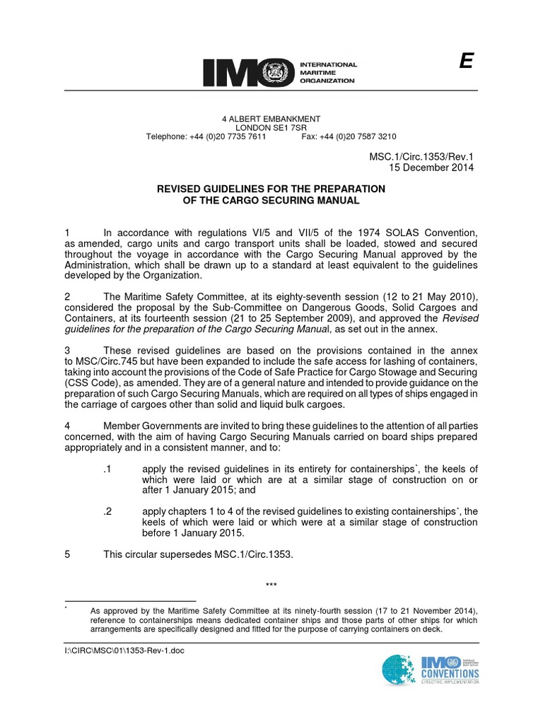 MSC 1-Circ 1353-Rev 1 - Revised Guidelines For The Preparation of The CA | PDF | Cargo | Ships