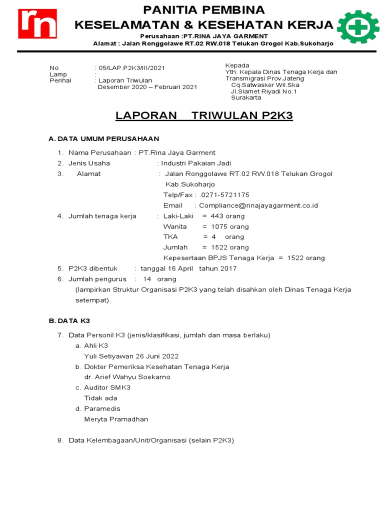 Laporan P2K3 Template | PDF