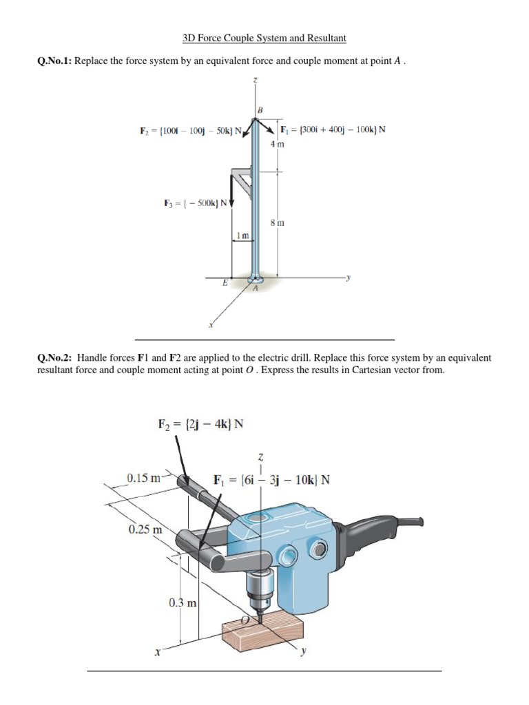 Equivalent Force-Couple Systems Analysis | PDF | Cartesian Coordinate ...
