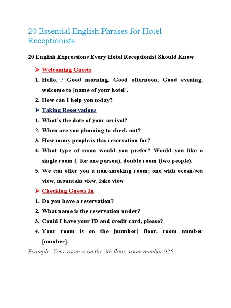 20 Essential English Phrases For Hotel Receptionists: Welcoming Guests ...
