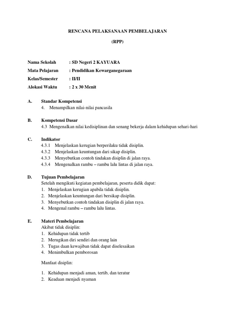 Tugas 2 RPP Disiplin | PDF | Karier & Perkembangan | Seni