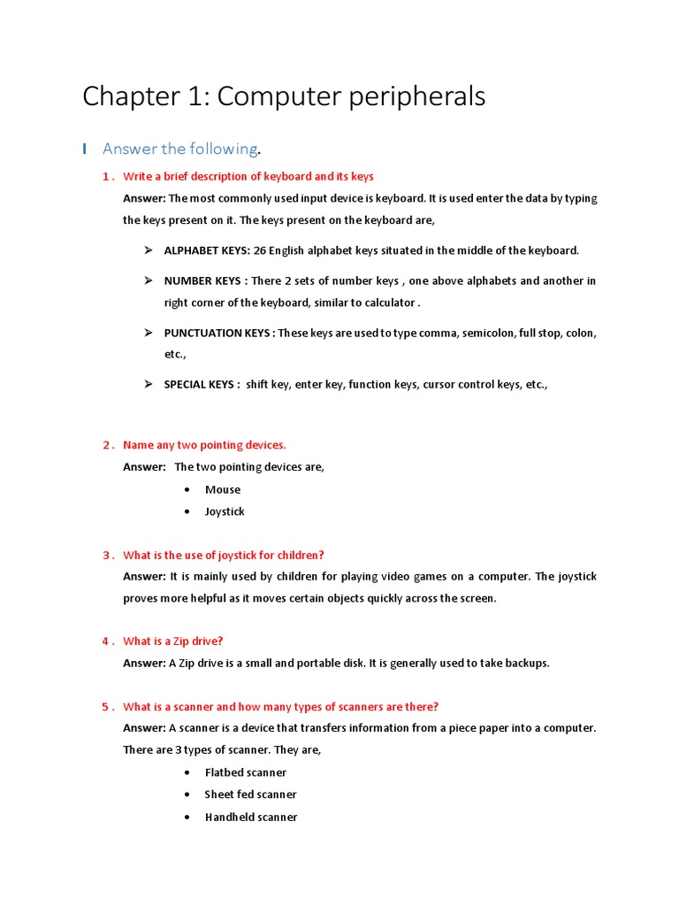Chapter 1: Computer Peripherals: I Answer The Following | PDF | Dvd | Computer Data Storage