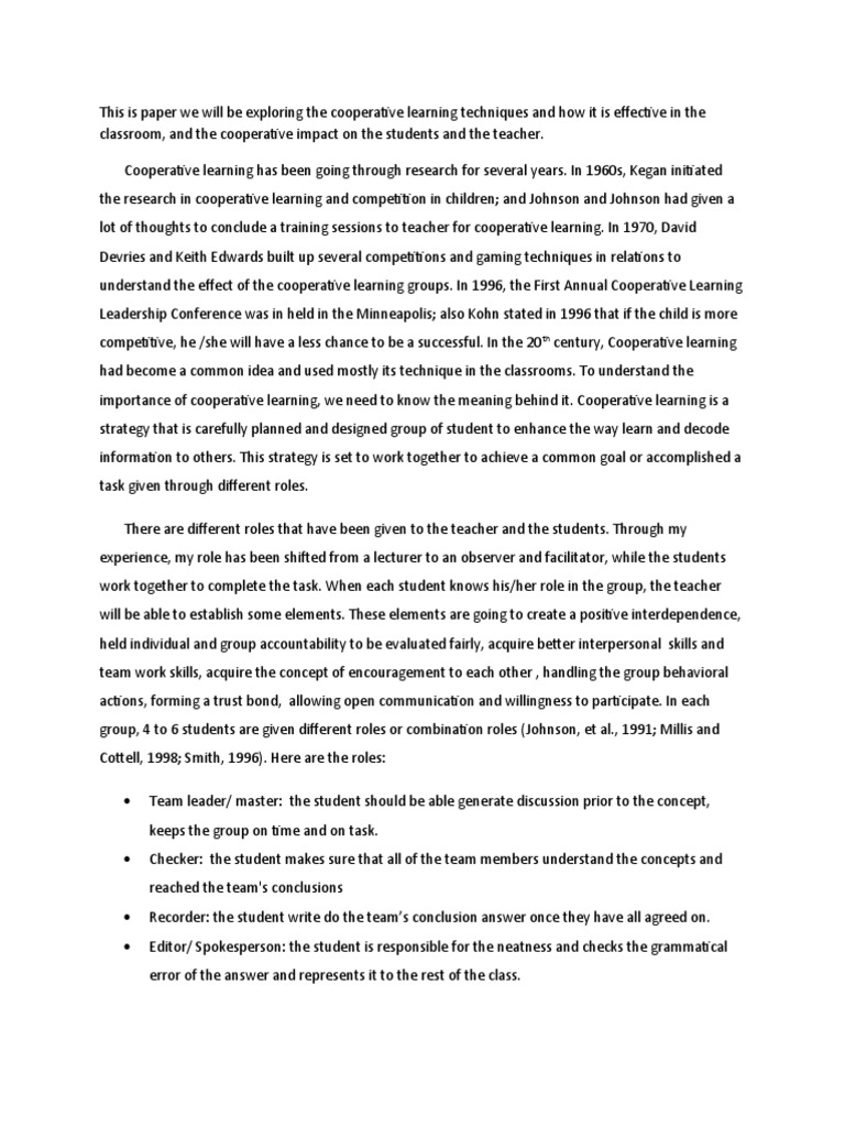 Essay On Cooperative | PDF | Education Theory | Learning