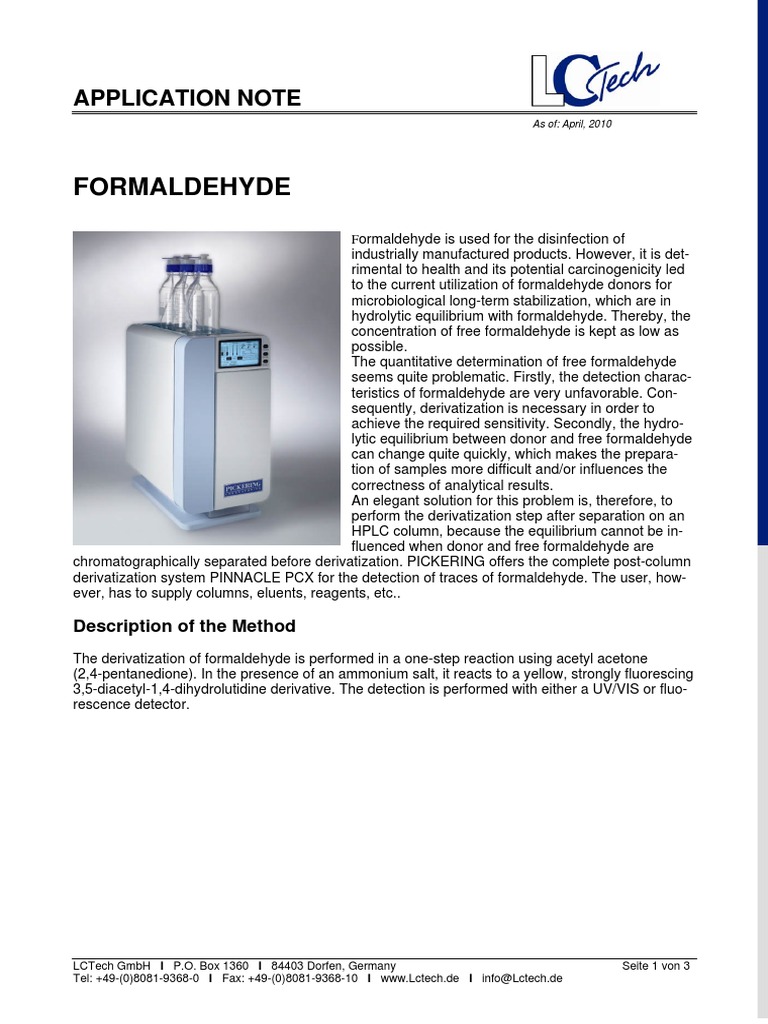 Formaldehyde: Application Note | PDF | High Performance Liquid ...