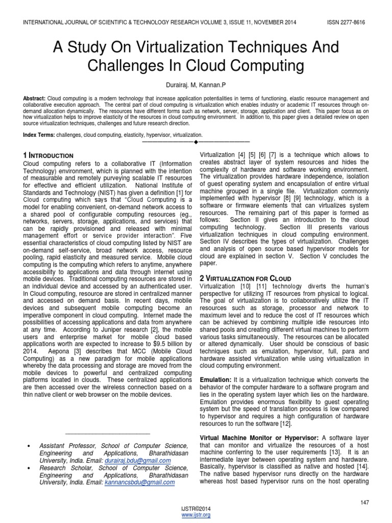 A Study On Virtualization Techniques and Challenges in Cloud Computing ...