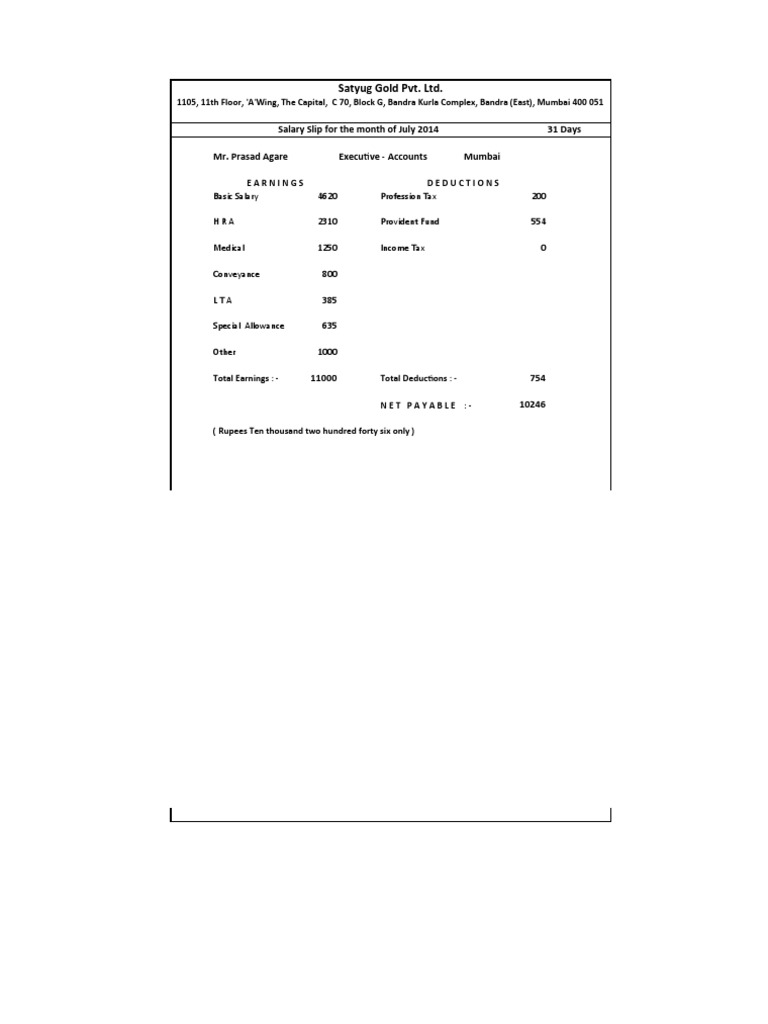 Salary Slip Format | PDF | Tax Deduction | Policy