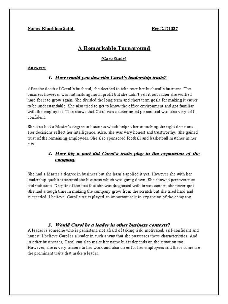 Case Study A Remarkable Turnaround 2171020 | PDF