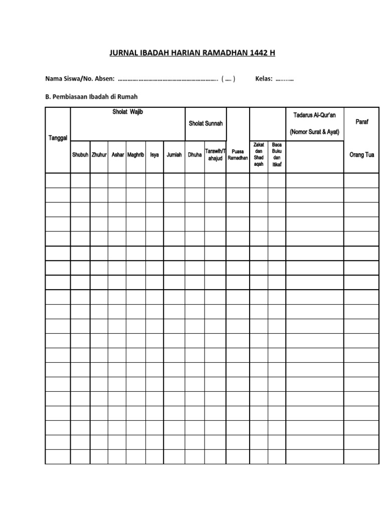 Jurnal Ibadah Harian Ramadhan 1442 H | PDF