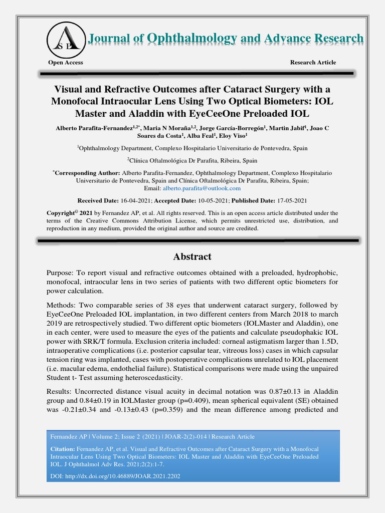 Ophthalmology: Journal of and Advance Research | PDF | Human Eye ...