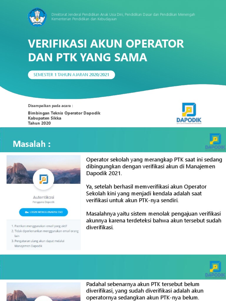 Verifikasi Akun Operator Dan PTK Yang Sama | PDF