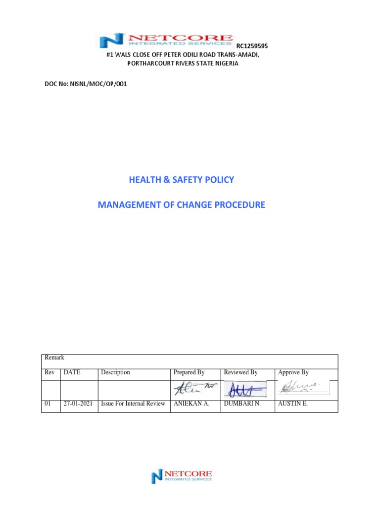 NISNL Management of Change Procedure | PDF | Quality Assurance ...
