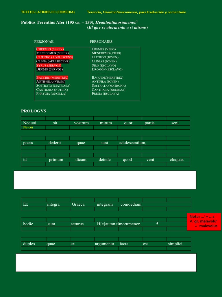 Clases Terencio Heautontimorumenos | PDF | Verbo | Mecánica del lenguaje