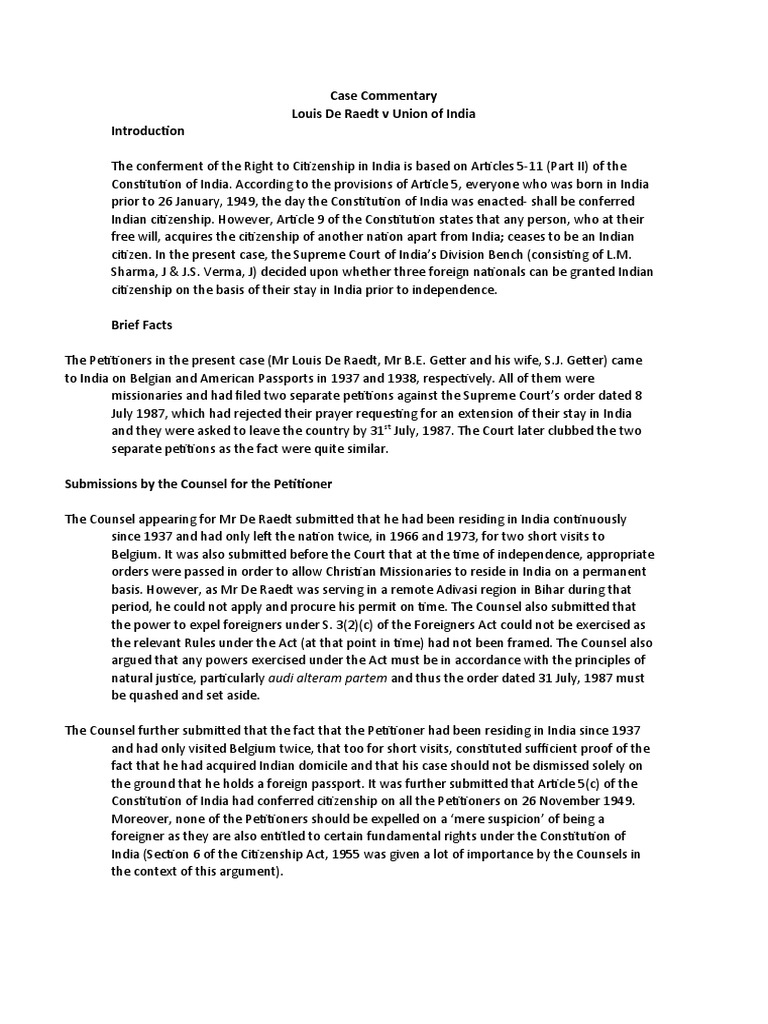 Case Commentary - Louis de Raedt | PDF | Supreme Court Of India ...