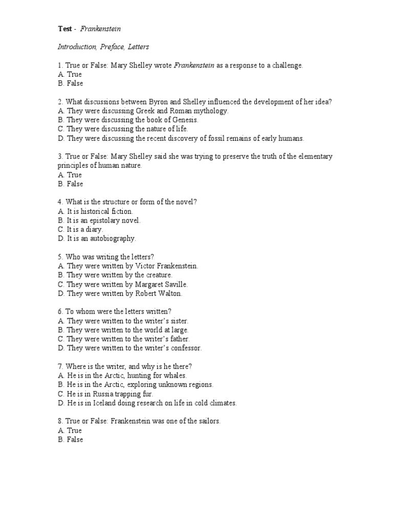Introduction, Preface, Letters: Test - Frankenstein | PDF ...