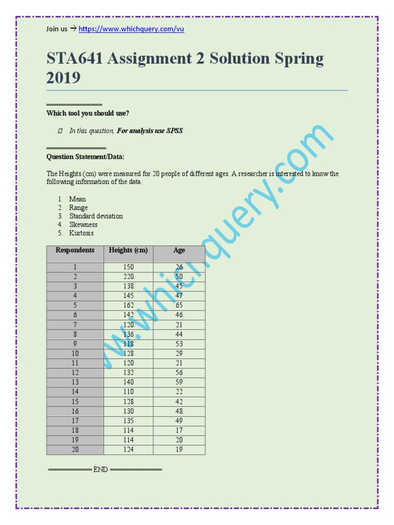 STA641 Assignment 2 Solution Spring 2019: Join Us | PDF | Skewness | Descriptive Statistics