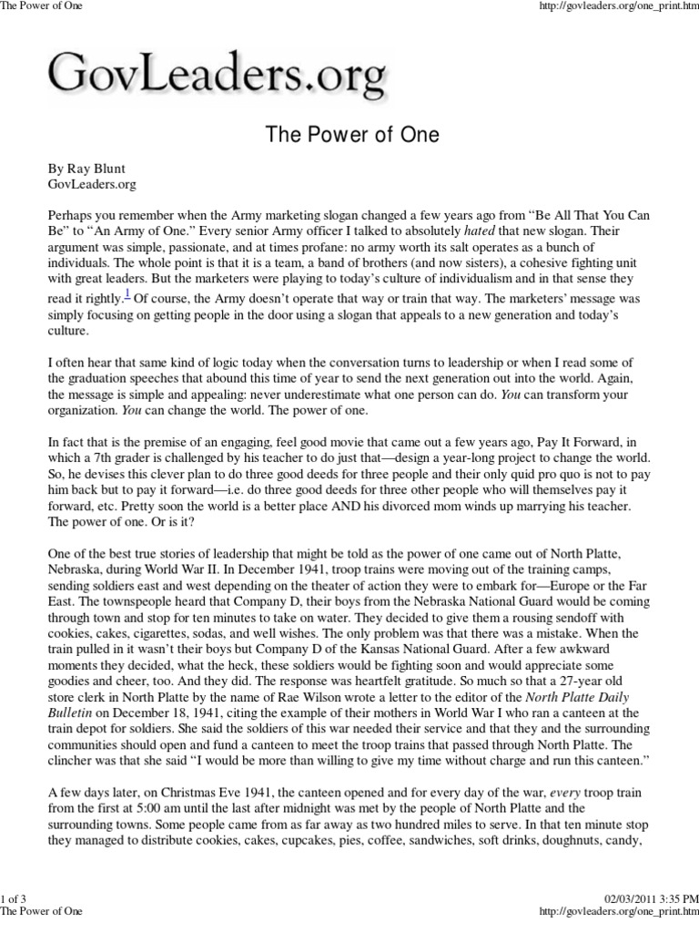 The Power of One | PDF